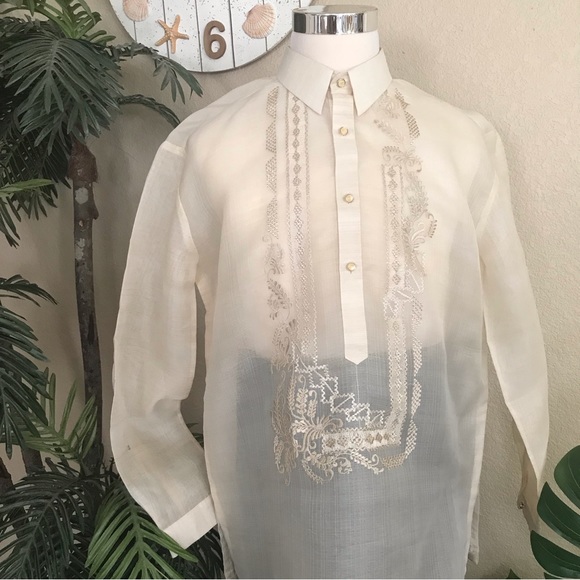 Shirts | Cream Beige Pina Silk Barong Tagalog With Classic Embroidery ...